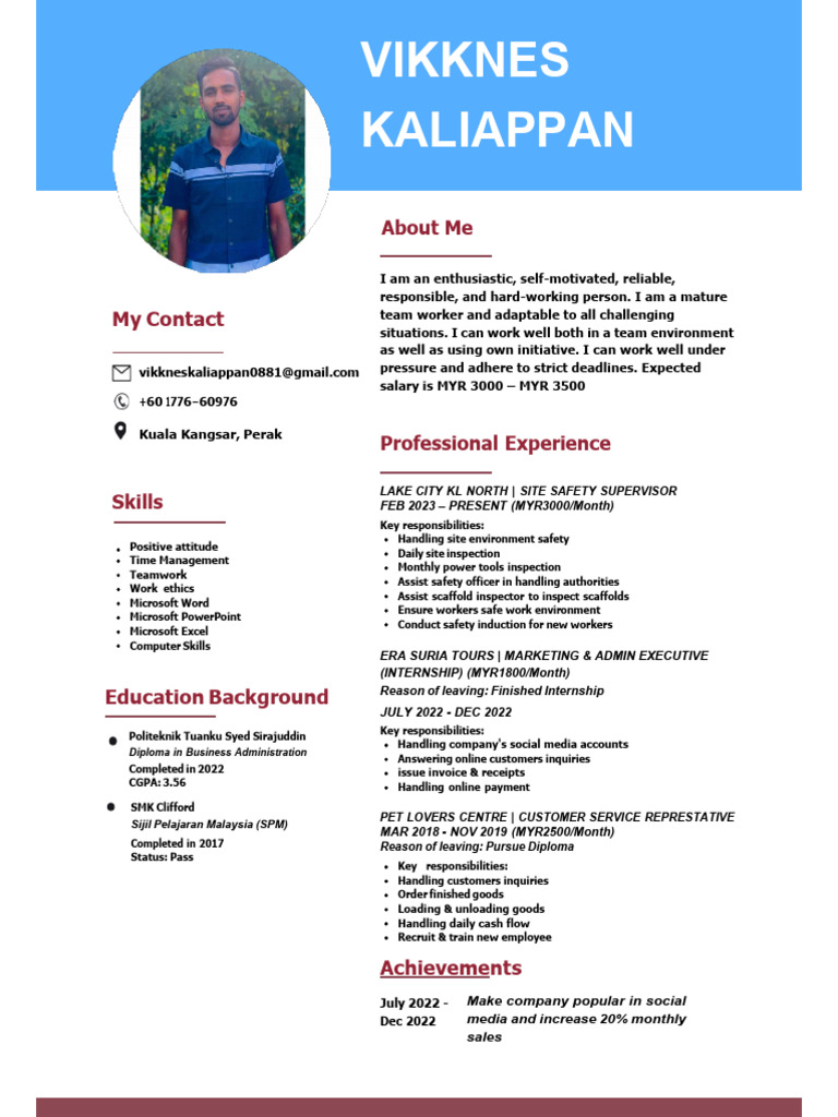 Vikknes Kaliappan - Resume | PDF | Business