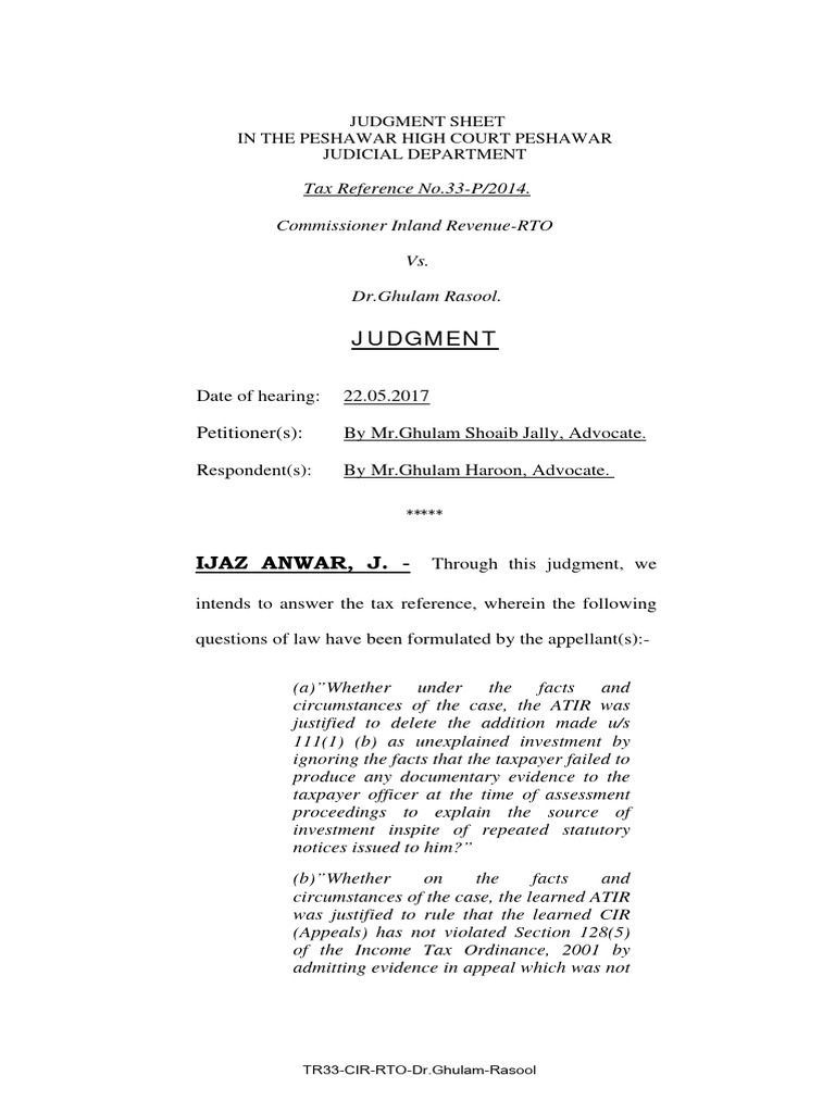 TR33 CIR RTO DR - Ghulam Rasool | PDF | Judgment (Law) | Taxes