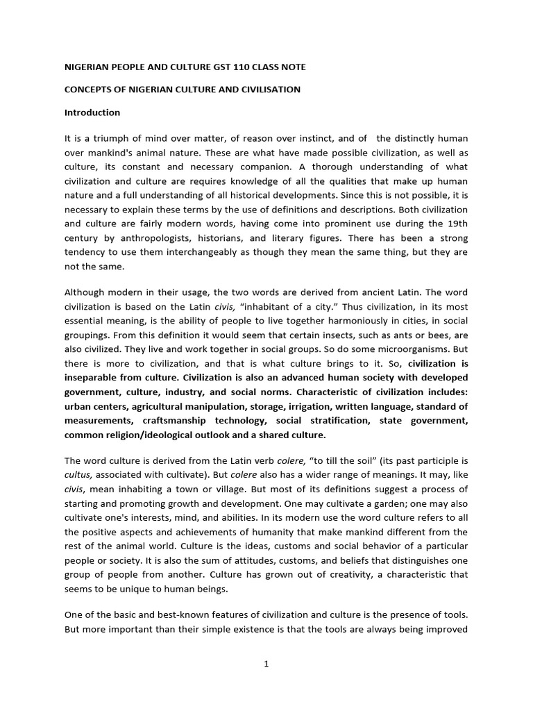 GST110 (African Culture and Civilization) - 1 | PDF | Nigeria | Iron Age