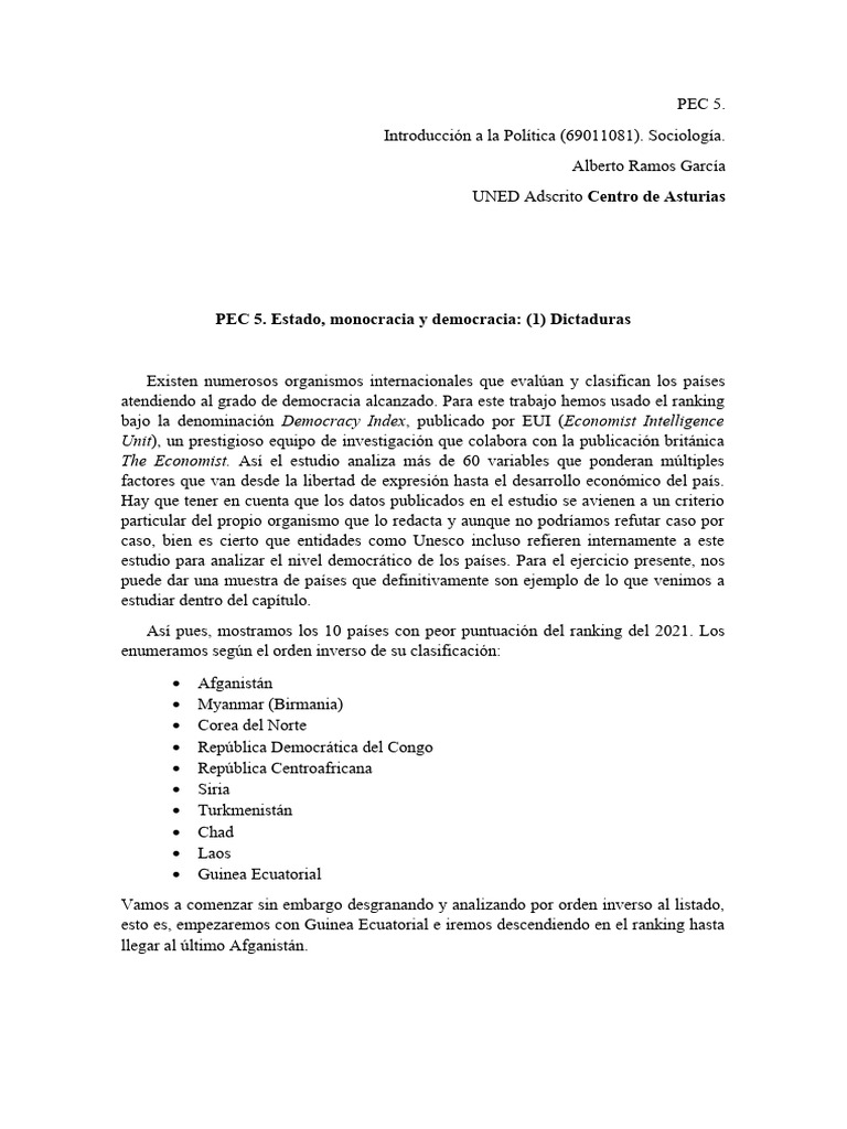 Análisis de Dictaduras en el Democracy Index | PDF | Democracia ...