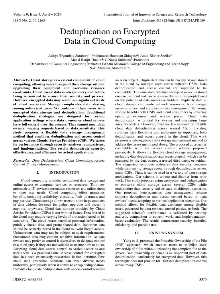 Deduplication On Encrypted Data in Cloud Computing | PDF | Cloud Computing | Key (Cryptography)