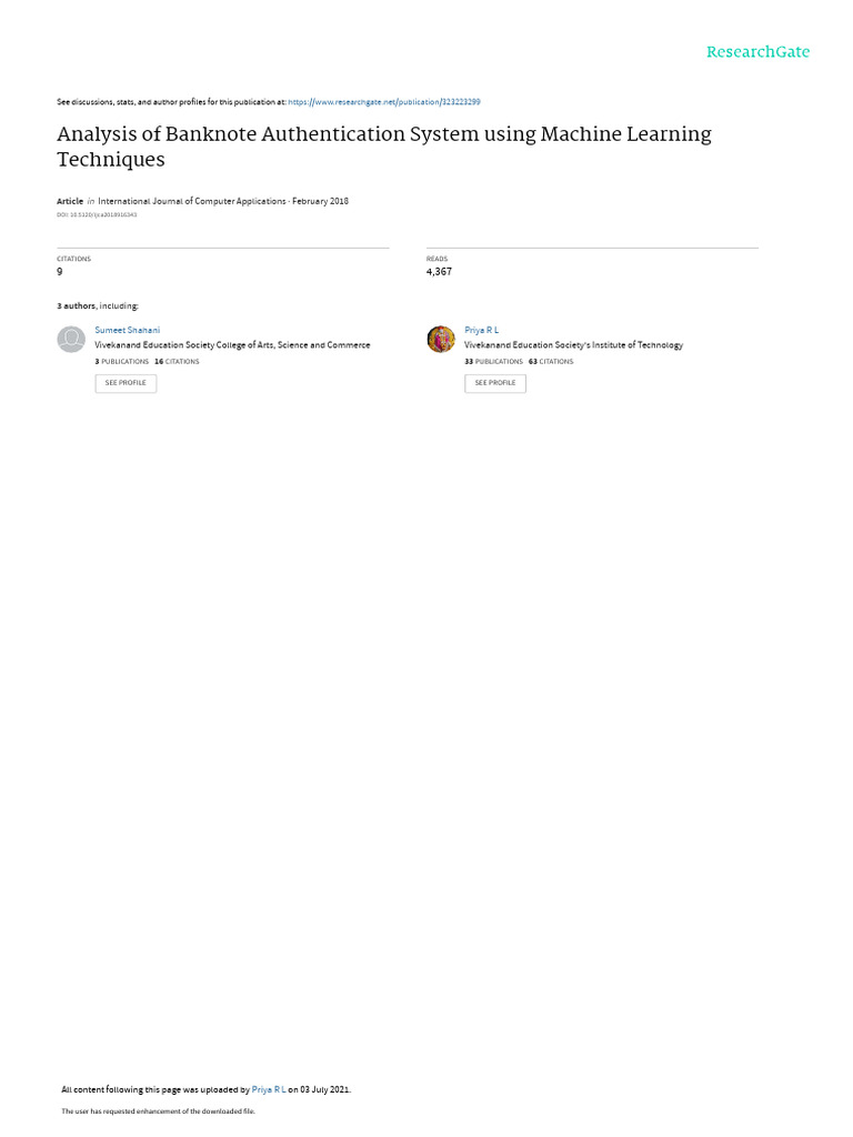 Analysis of Banknote Authentication System Using ML Techniques | PDF | Support Vector Machine ...