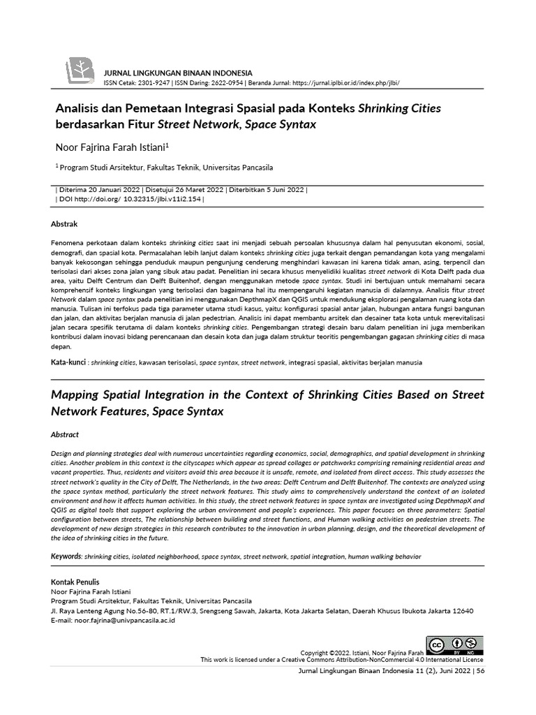 Analisis Dan Pemetaan Integrasi Spasial Pada Konteks Shrinking Cities Berdasarkan Fitur Street ...