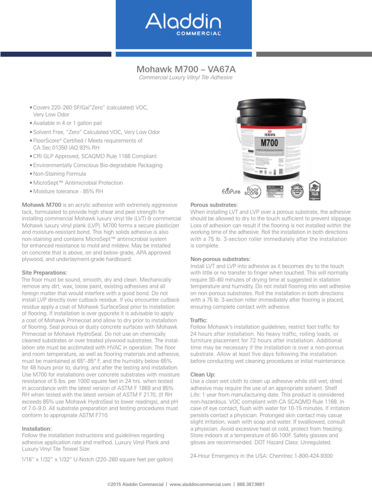 M700 Aladdin Adhesive Sell Sheet | PDF | Adhesive | Flooring