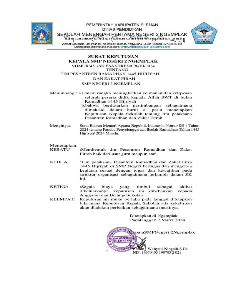 Contoh Pembuatan SK Tim Ramadhan | PDF