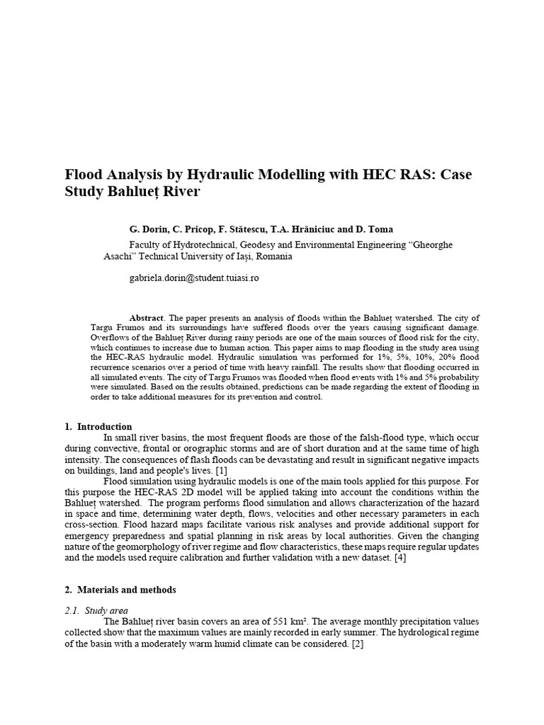 Flood Analysis by Hydraulic Modelling With HEC RAS Case Study Bahlueț River (1) A | PDF | Flood ...