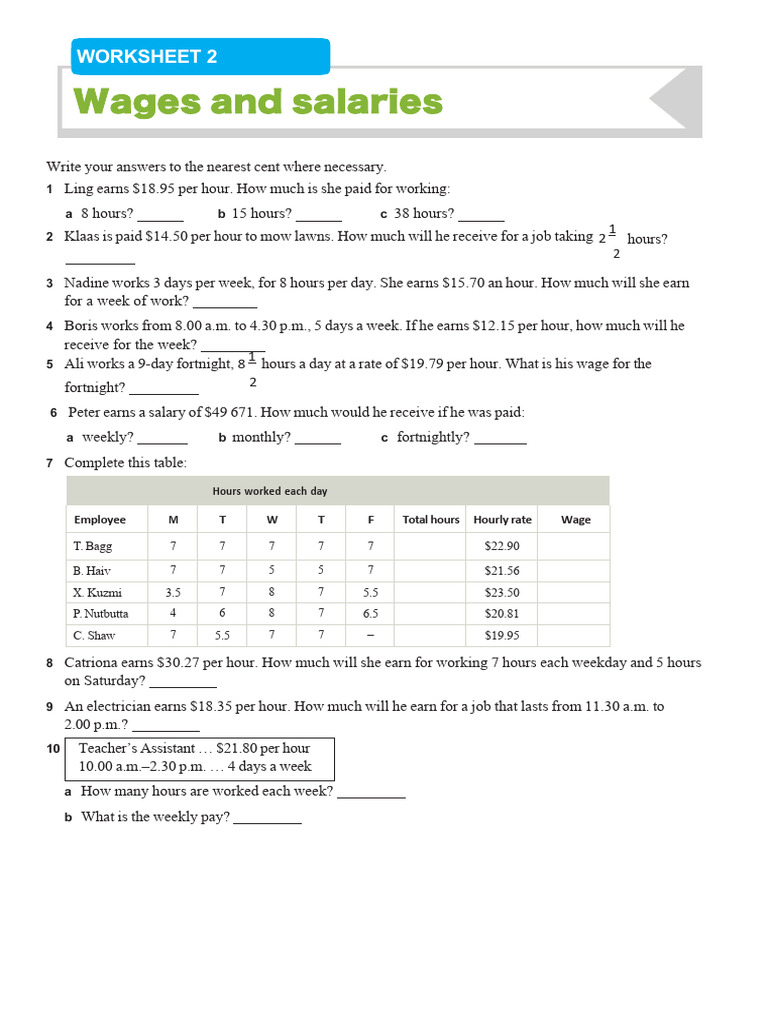 Wage Calculation Worksheet | PDF | Labor Relations | Factor Income Distribution