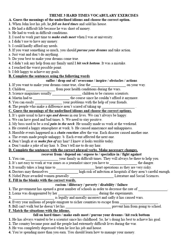 Hard Times Vocabulary Exercises | PDF | Social Science