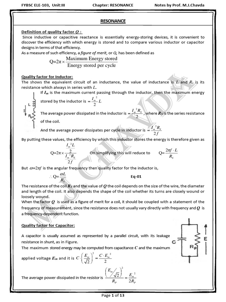 Resonance | PDF | Inductor | Capacitor