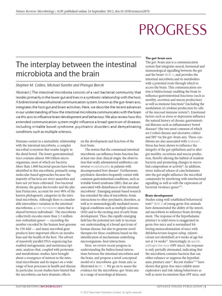 The interplay between the intestinal microbiota and the brain ...