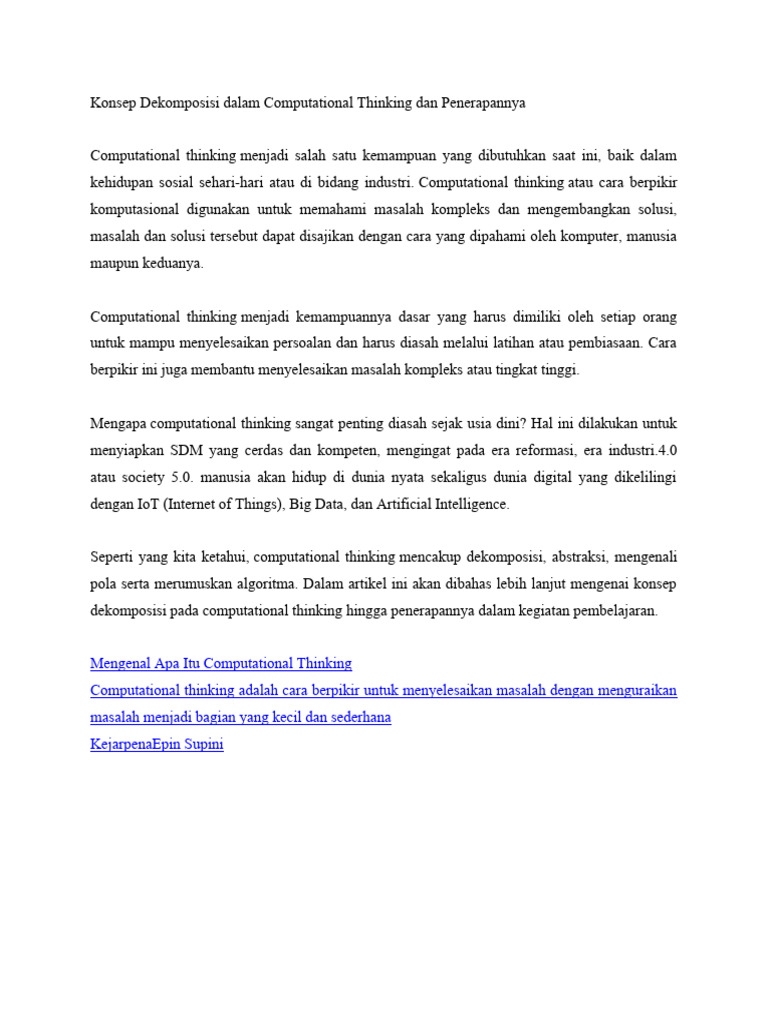 Konsep Dekomposisi Dalam Computational Thinking Dan Penerapannya | PDF | Karier & Perkembangan
