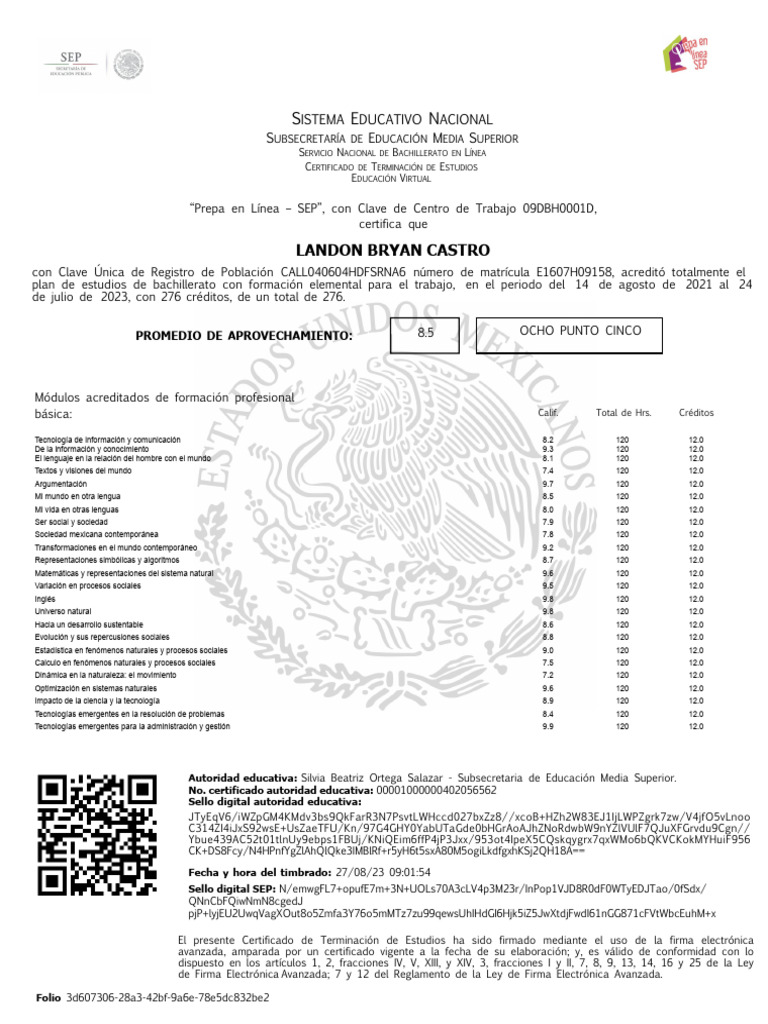 Certificado de Preparatoria en Linea. | PDF