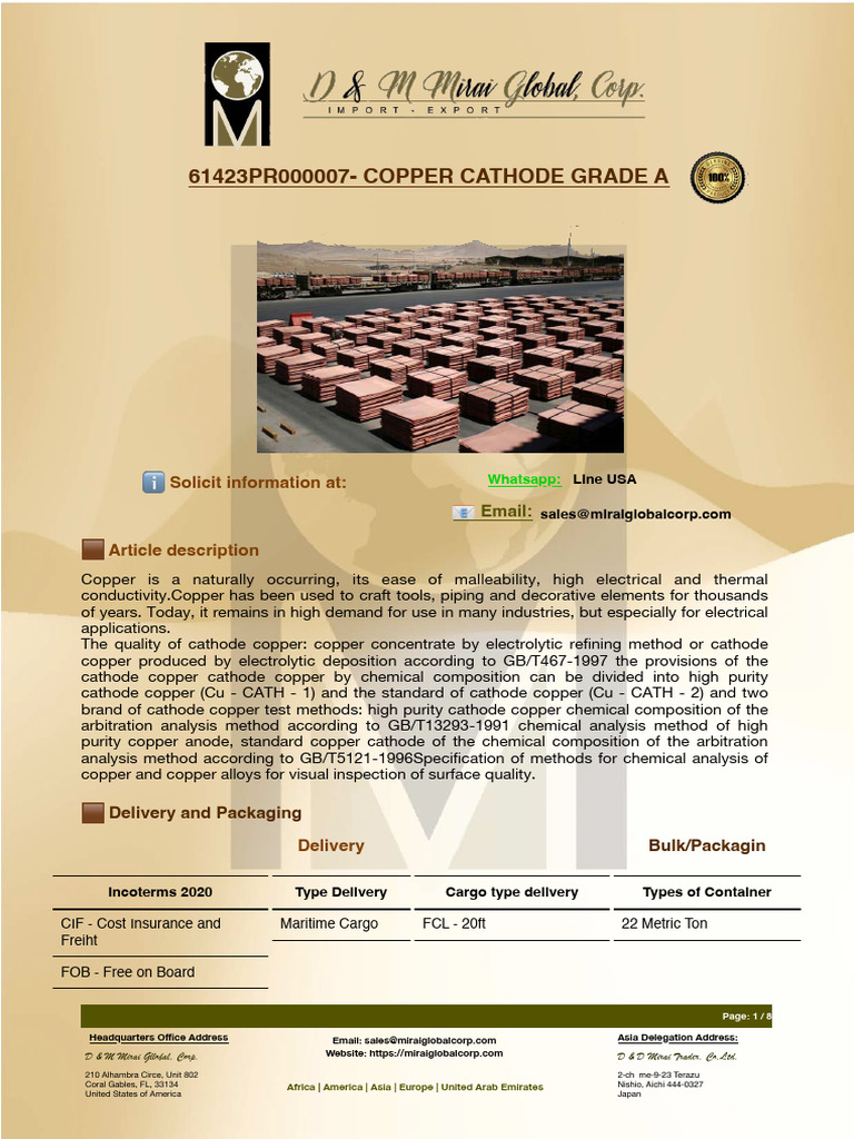 Copper Cathode Grade A | Download Free PDF | Letter Of Credit