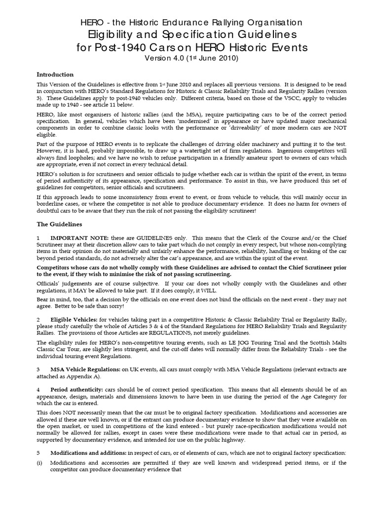 HERO Eligibility Spec 2010 (W) | PDF | Car | Vehicles
