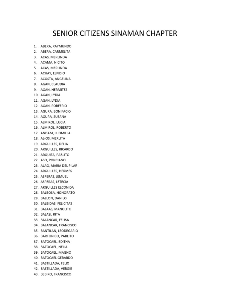 Senior Citizens Sinaman Chapter | PDF