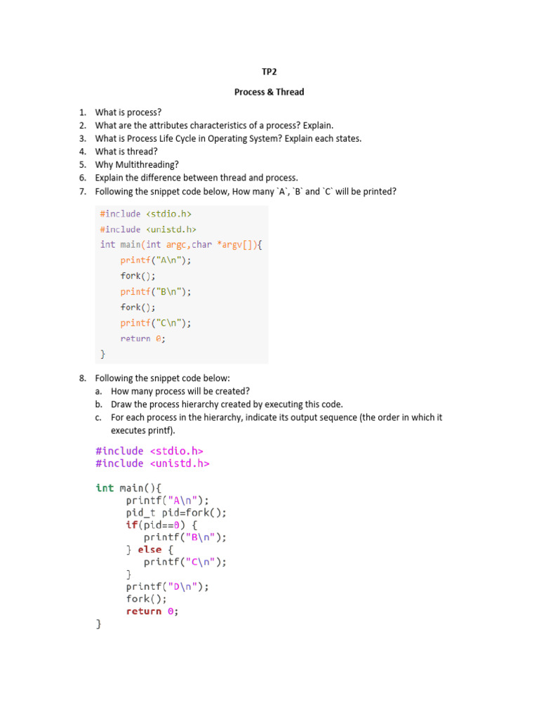 TP2 Process & Thread | PDF | Computers