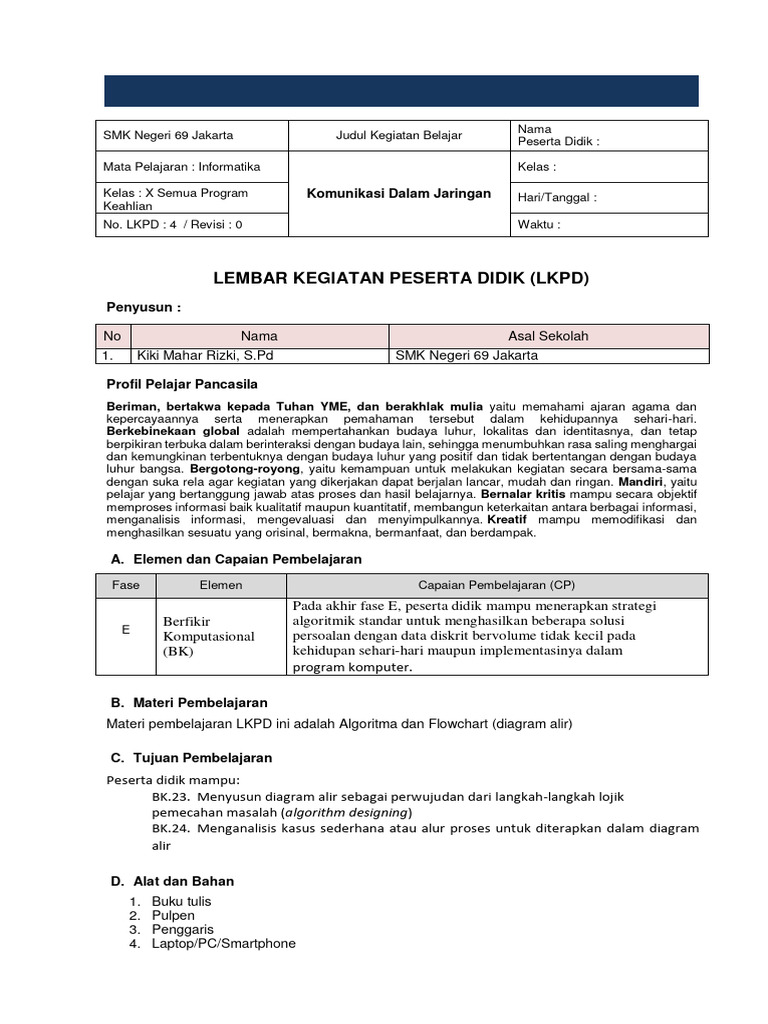 LKPD Elemen Jki Informatika - Kiki Algoflow | PDF
