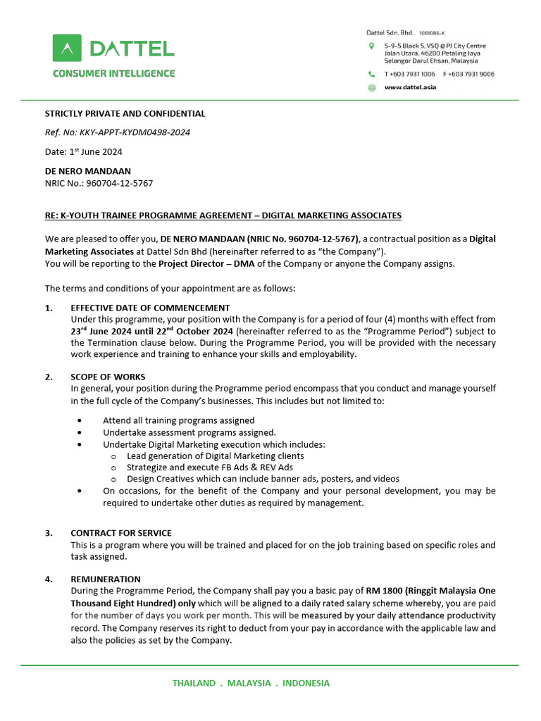 K-Youth Trainee Program Agreement | PDF | Career & Growth