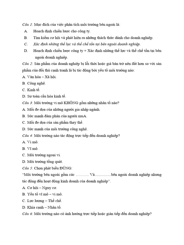 Câu hỏi ôn tập QTCL - SV | PDF