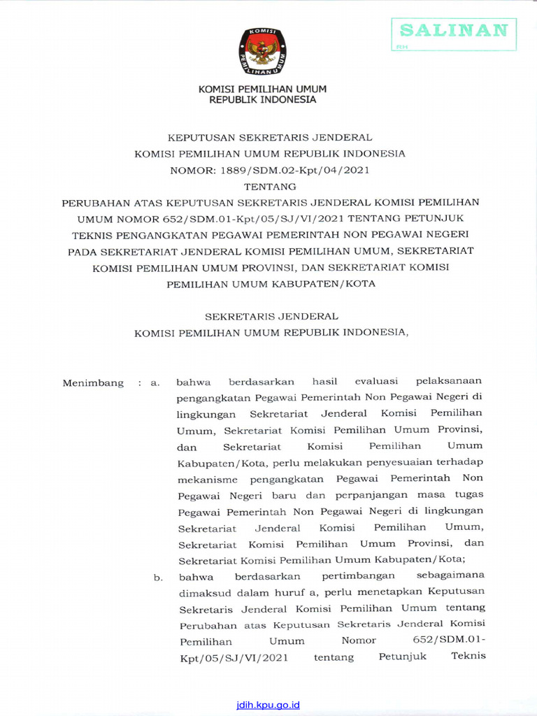 Petunjuk Teknis Pengangkatan PPNPN KPU | PDF | Bisnis | Teknologi & Rekayasa