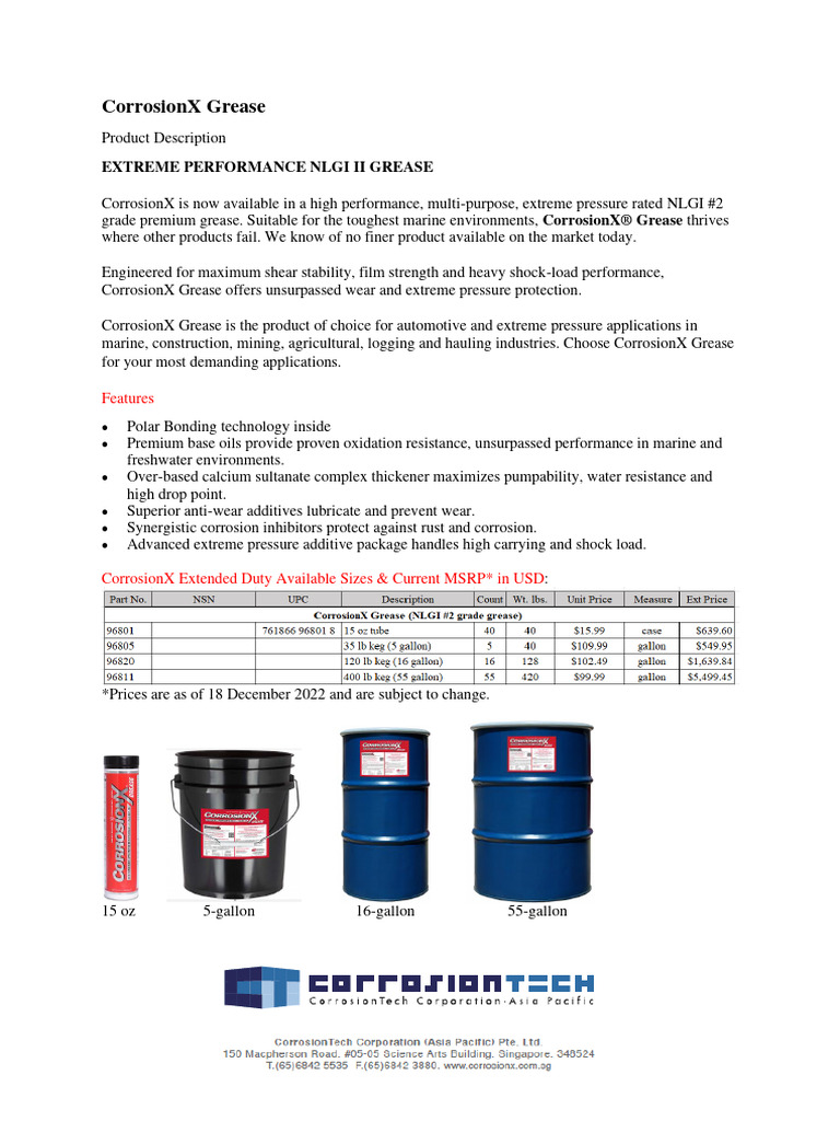 1.CorrosionX Grease Product Description | PDF | Business | Home & Garden