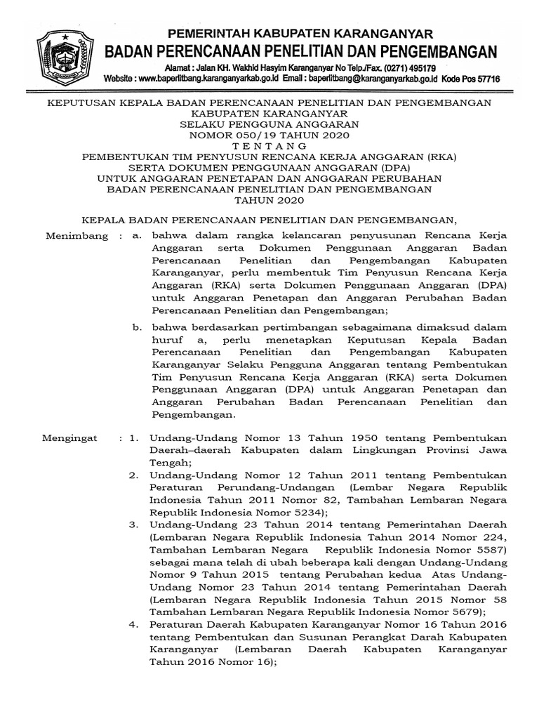 SK Tim Penyusun Rka Dan Dpa 2020 | PDF