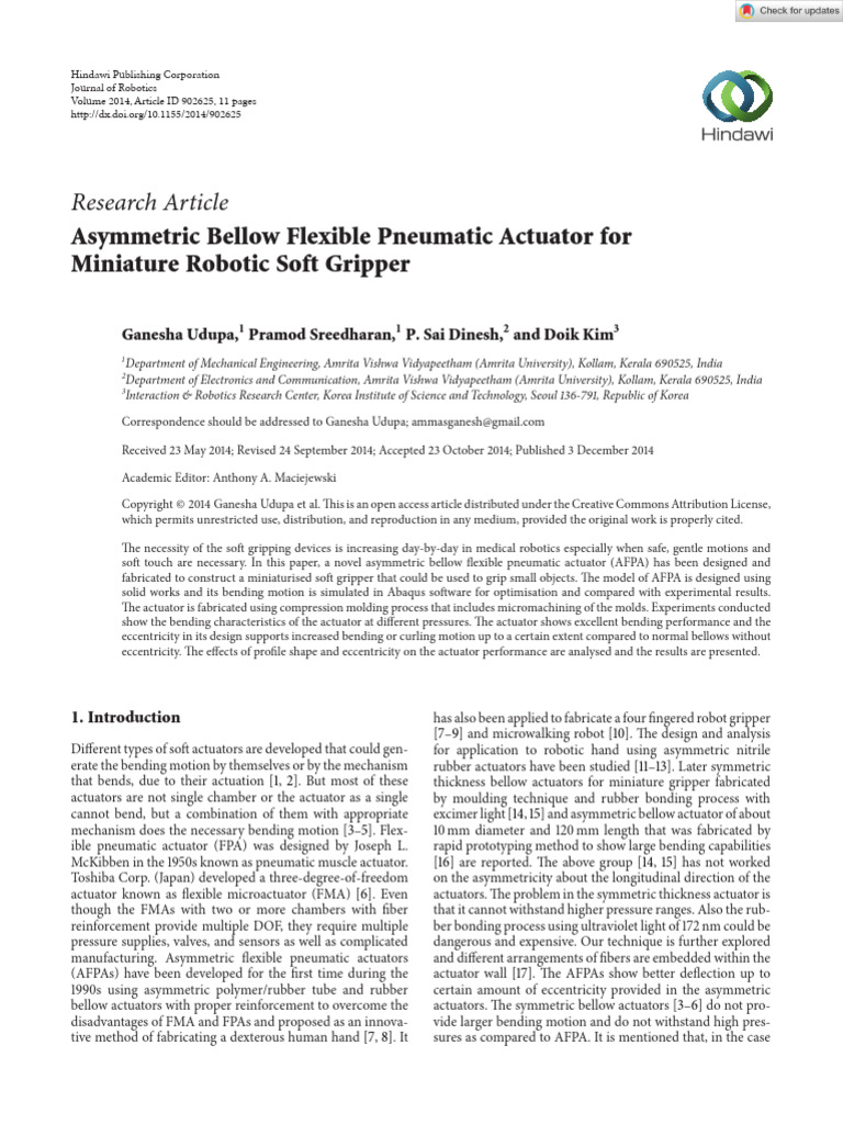 Journal of Robotics - 2014 - Udupa - Asymmetric Bellow Flexible ... Journal of Robotics - 2014 - Udupa - Asymmetric Bellow Flexible ...