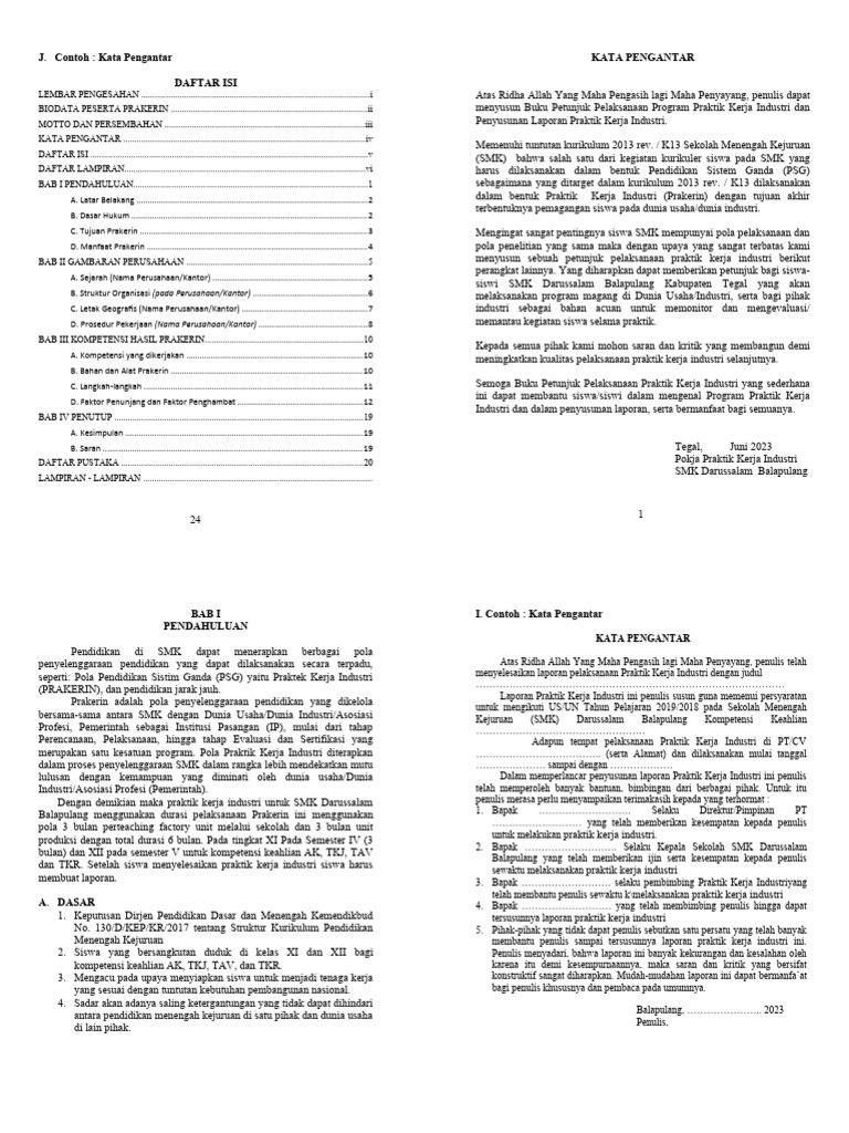 format Juknis PKL print | PDF