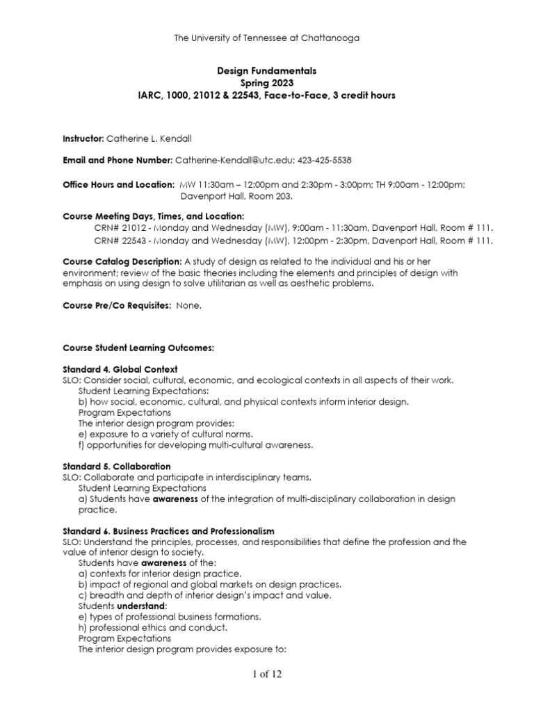 IARC 1000 21012and22543 Syllabus sp23 | PDF | Design