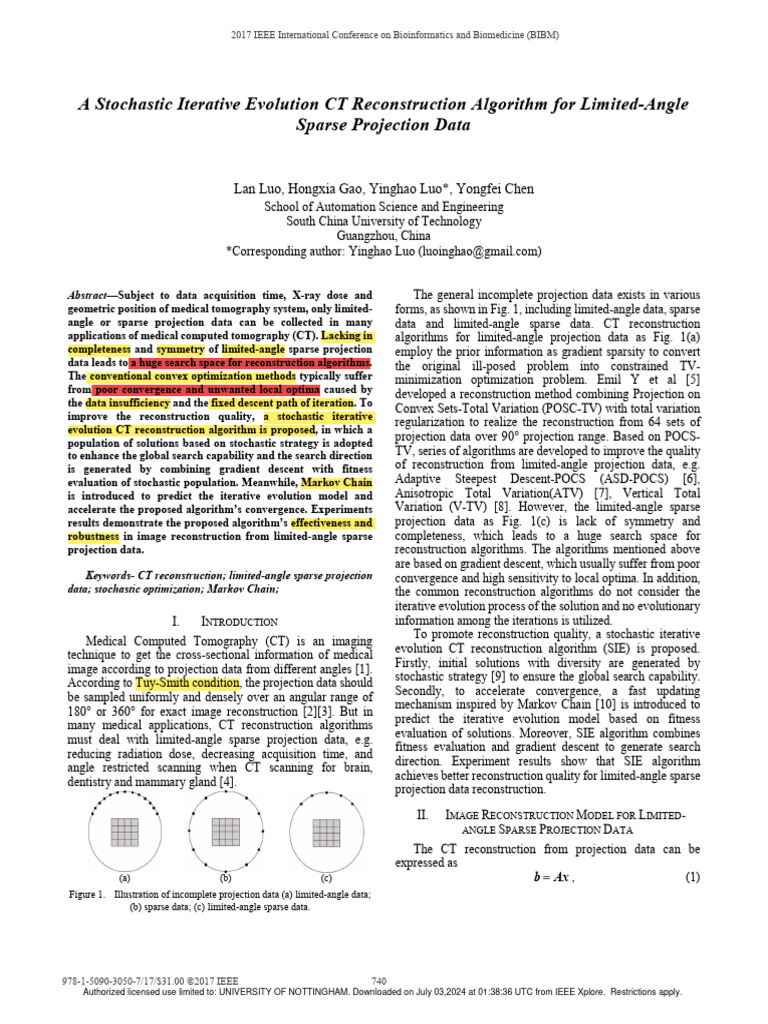 A Stochastic Iterative Evolution CT Reconstruction Algorithm For Limited-Angle Sparse Projection ...