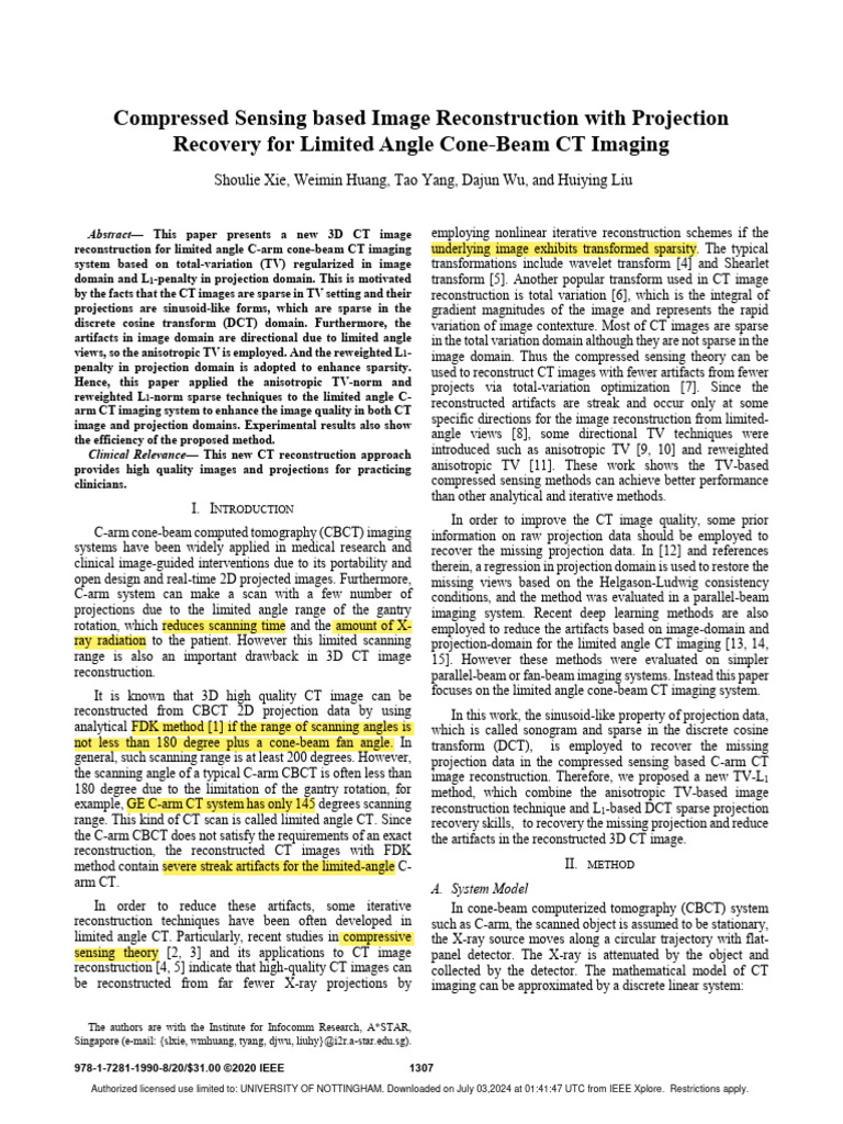 Compressed Sensing Based Image Reconstruction With Projection Recovery ...