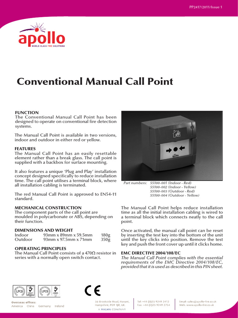 PP2417 Conventional YELLOW Manual Call Point Datasheet | PDF | Resistor ...