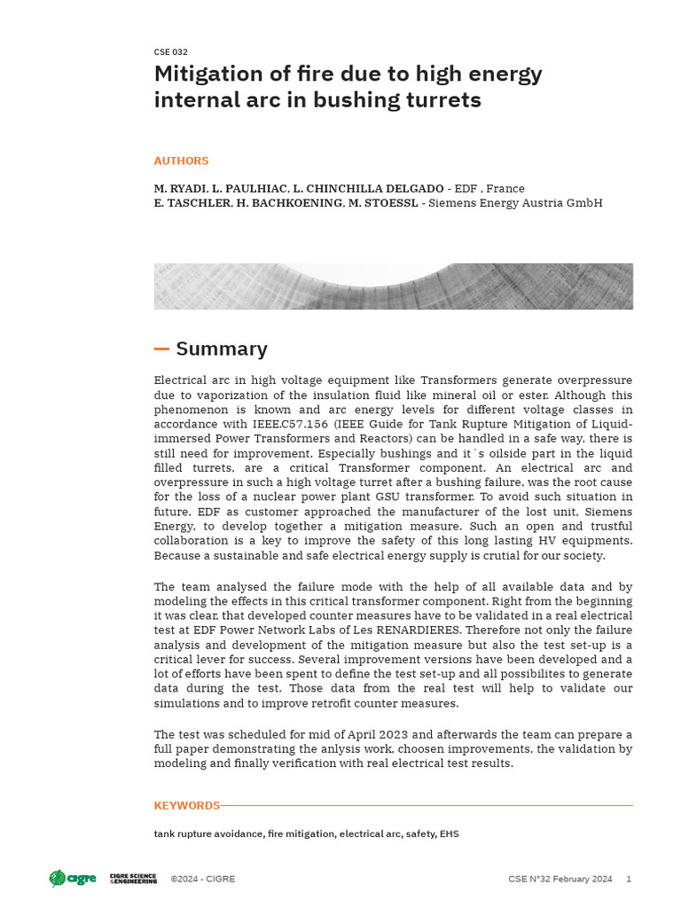 CSE - 32 Mitigation of Fire Due To High Energy Internal Arc in Bushing ...