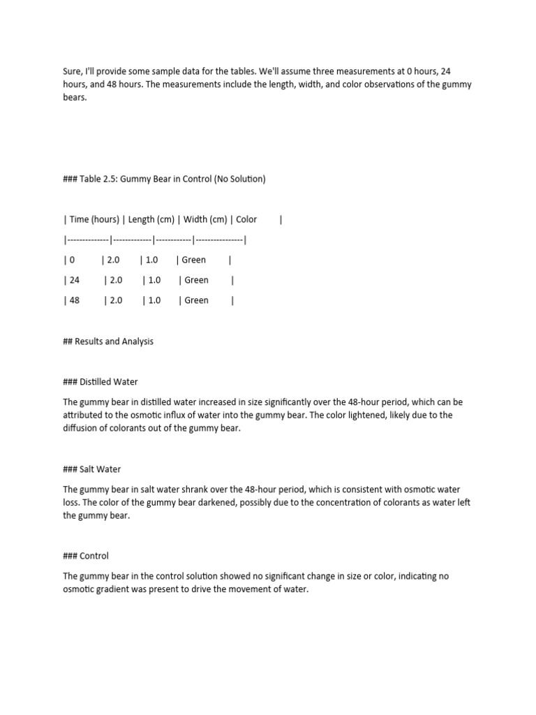 Gummy Bear Osmosis Experiment Results | PDF
