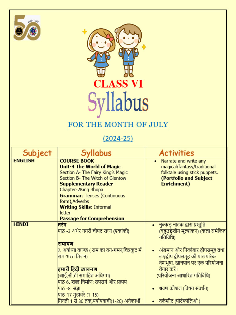 Class 6 Syllabus July (2024-25) - New | PDF | Linguistics