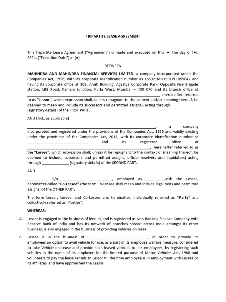 Tripartite Lease Agreement Overview | PDF | Lease | Insurance