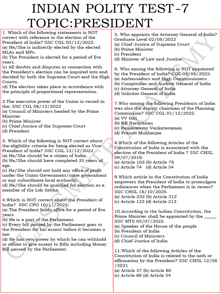 Pol Test-7 | PDF | Government | Public Law