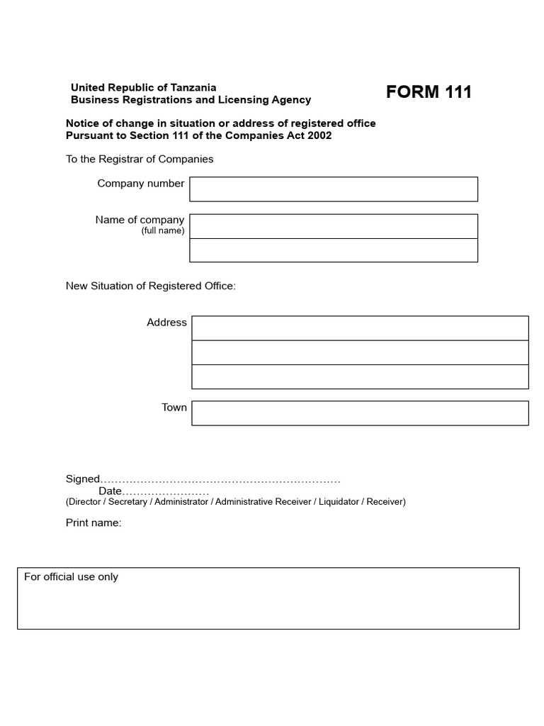 Form 111: Change of Registered Office | PDF | Government | Government ...
