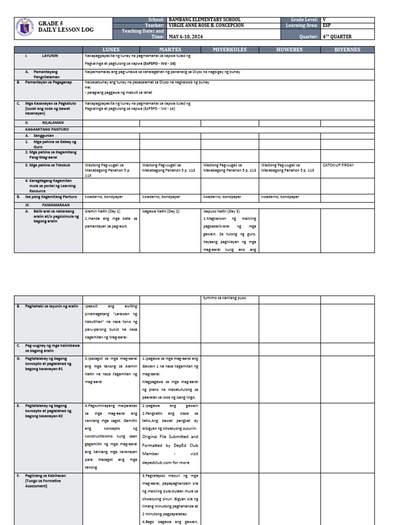 DLL - Esp 5 - Q4 - W4 | PDF