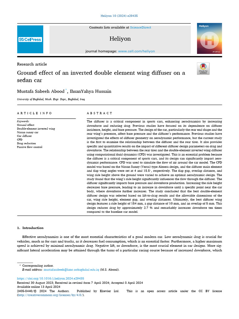 9ground Effect of An Inverted Double Element Wing Diffuser On A | PDF ...