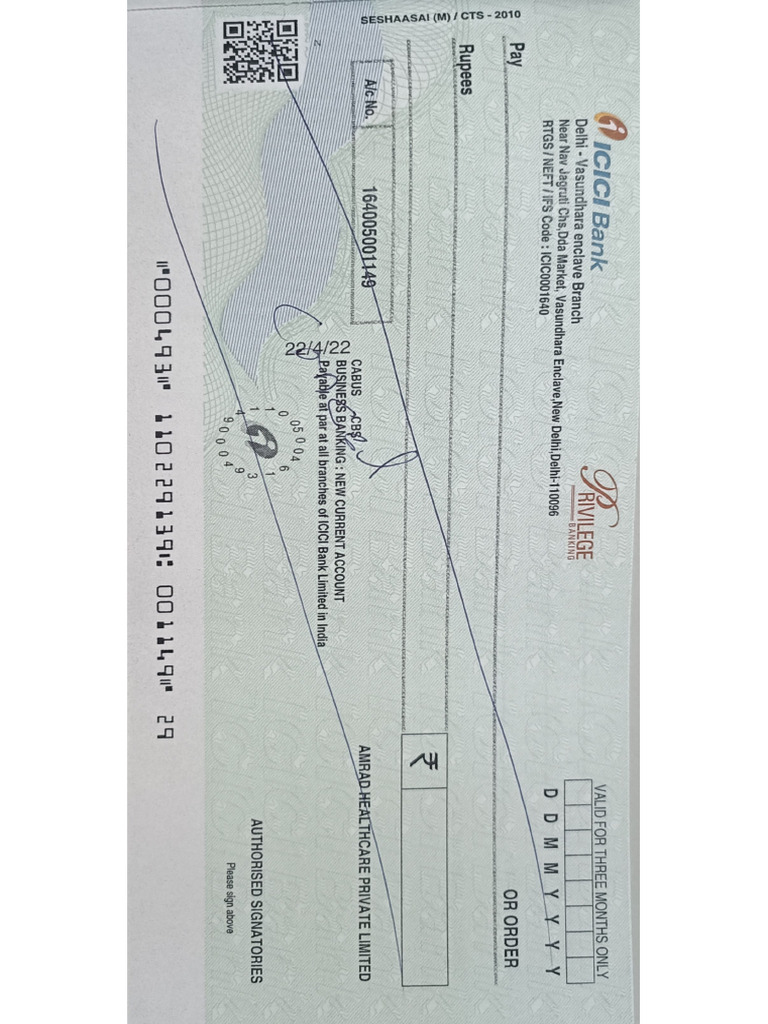 Cancel Cheque (Amrad Health Care) | PDF