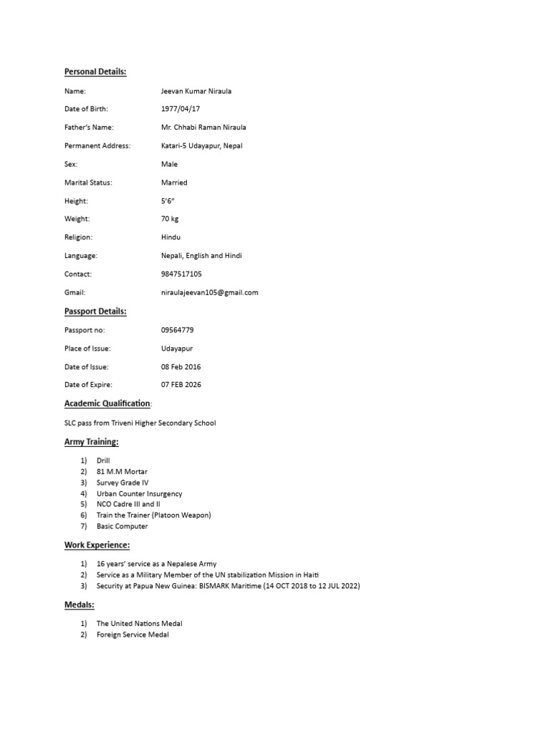 Personal Details | PDF