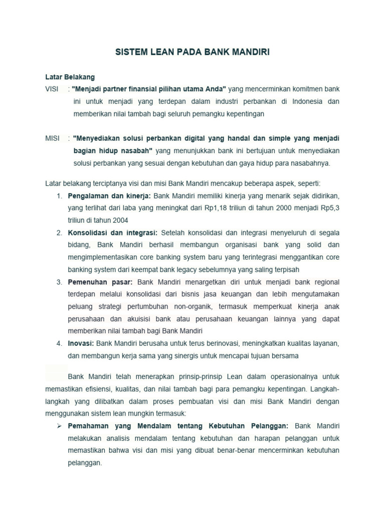 Implementasi Lean di Bank Mandiri | PDF | Bisnis