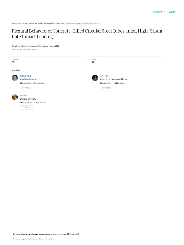 15-Flexural Behavior - CFCST Under High-Strain Rate Impact Loading | PDF | Fracture | Concrete