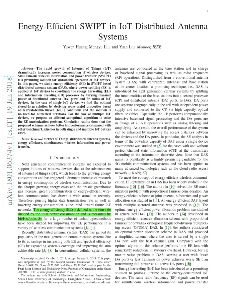 Energy-Efficient SWIPT in IoT Distributed Antenna | PDF | Efficient Energy Use | Internet Of Things