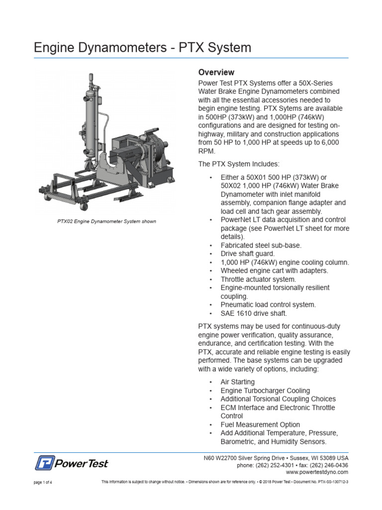 PTX Series Engine Dynamometers | PDF | Horsepower | Vehicle Parts