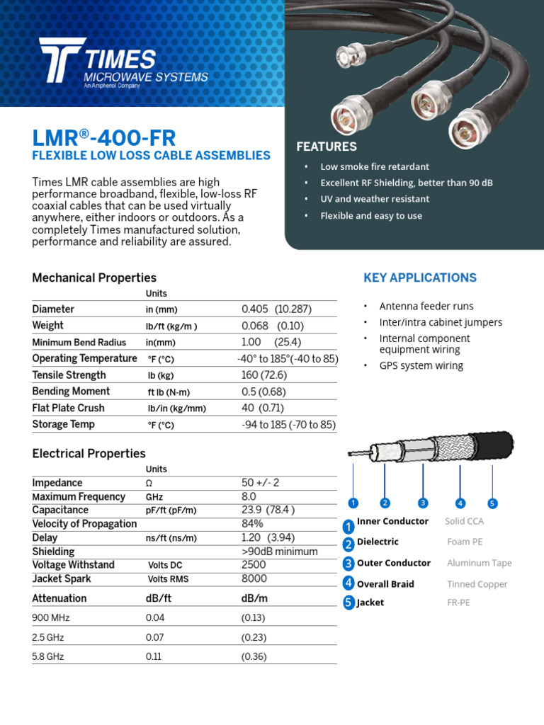 LMR 400 FR Coax Cables Datasheet | PDF | Coaxial Cable | Electromagnetism