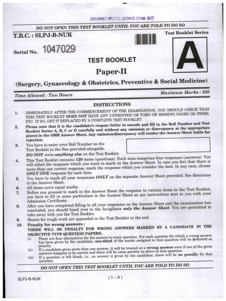 QP Cmse 23 Surg Gynae Obst Preven Social Medcn Paper Ii 190723 | PDF