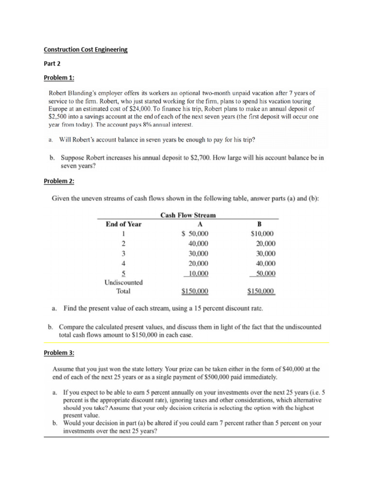 Construction Cost Engineering Final Exam Part 2 With Correction | PDF