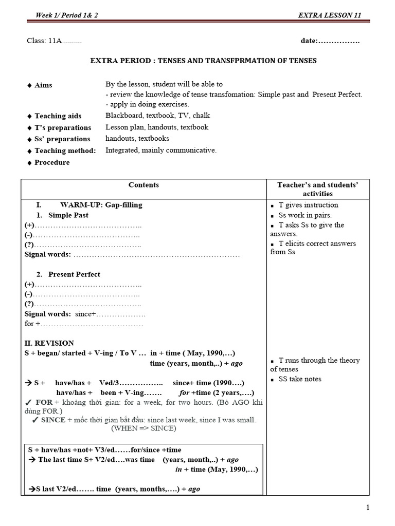 k11 - Extra w1- Tenses | PDF | Question | Linguistic Morphology